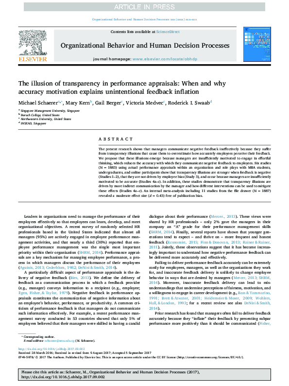 (PDF) The illusion of transparency in performance appraisals: When and ...
