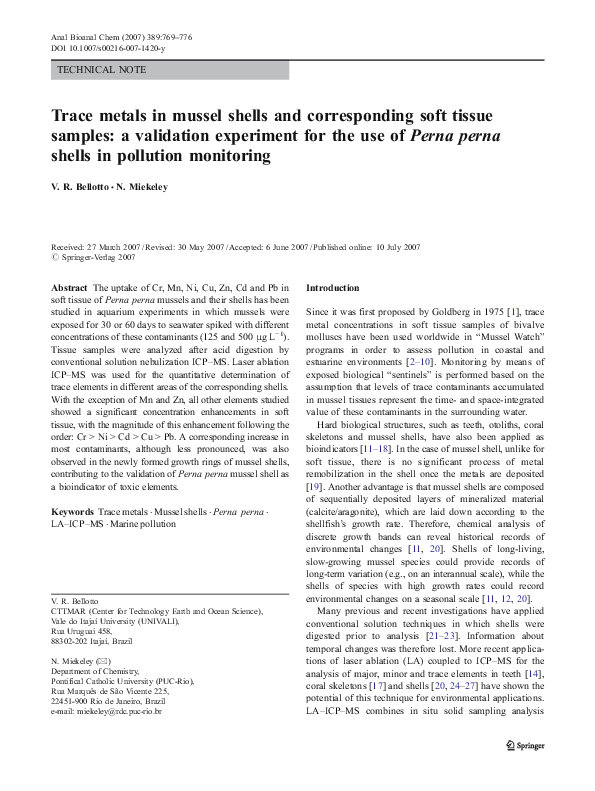 (PDF) Trace metals in mussel shells and corresponding soft tissue ...