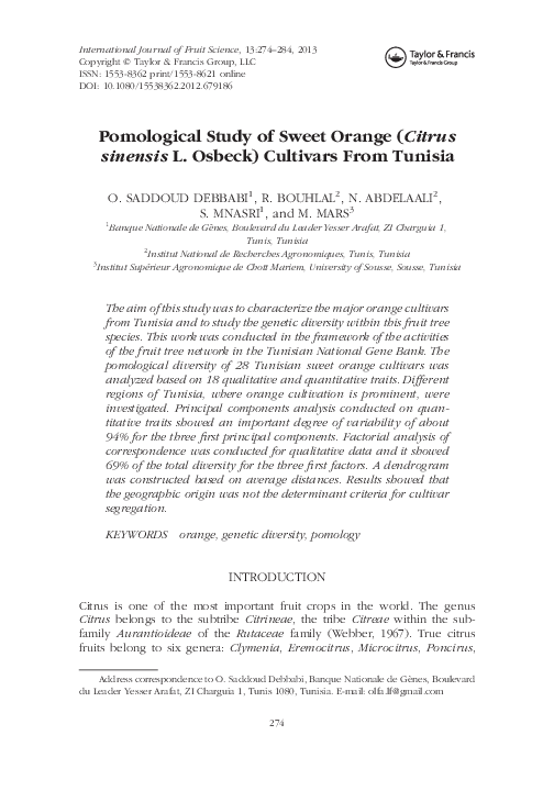 (PDF) Pomological Study of Sweet Orange (Citrus sinensisL. Osbeck ...