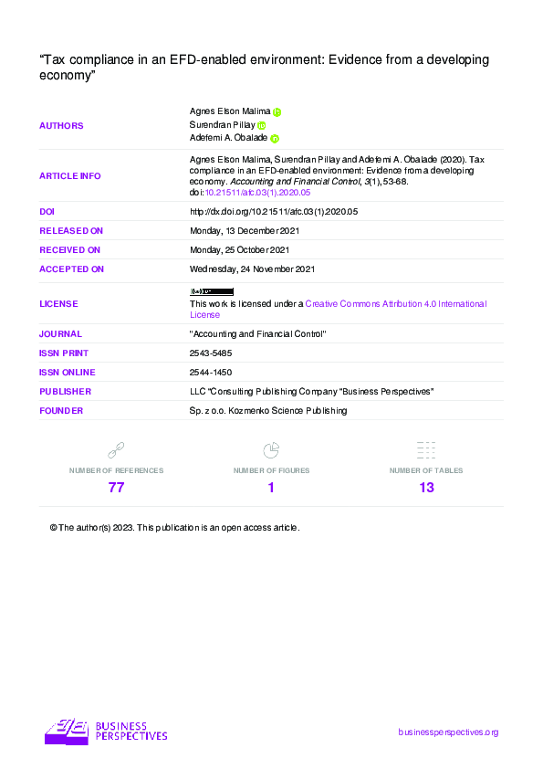 (PDF) Tax compliance in an EFD-enabled environment: Evidence from a ...