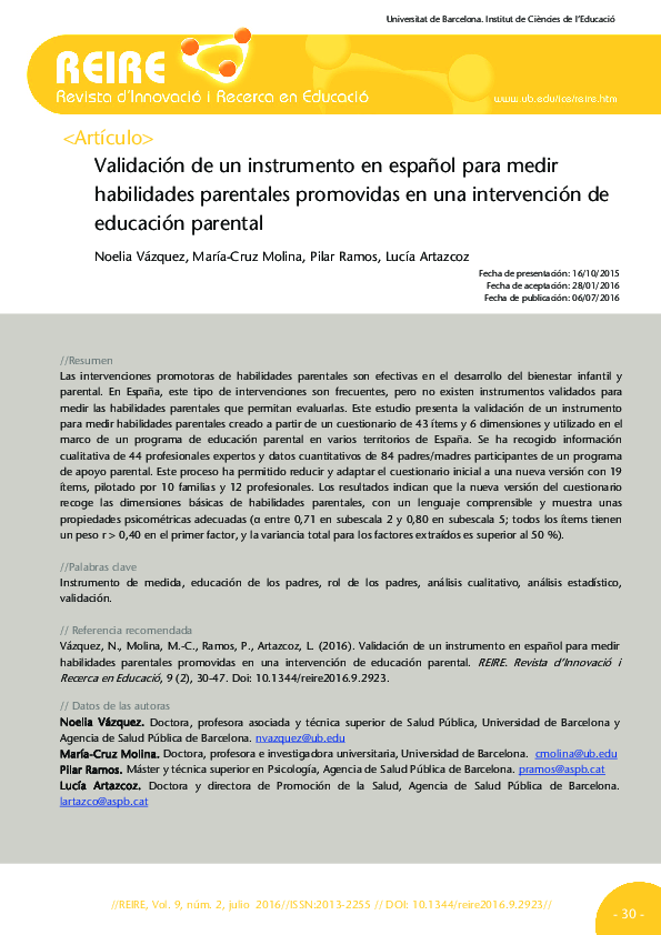 (PDF) Validaci n de un instrumento en espa ol para medir habilidades parentales promovidas en ...