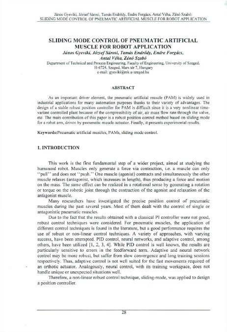(PDF) Sliding mode control of pneumatic artificial muscle for robot application