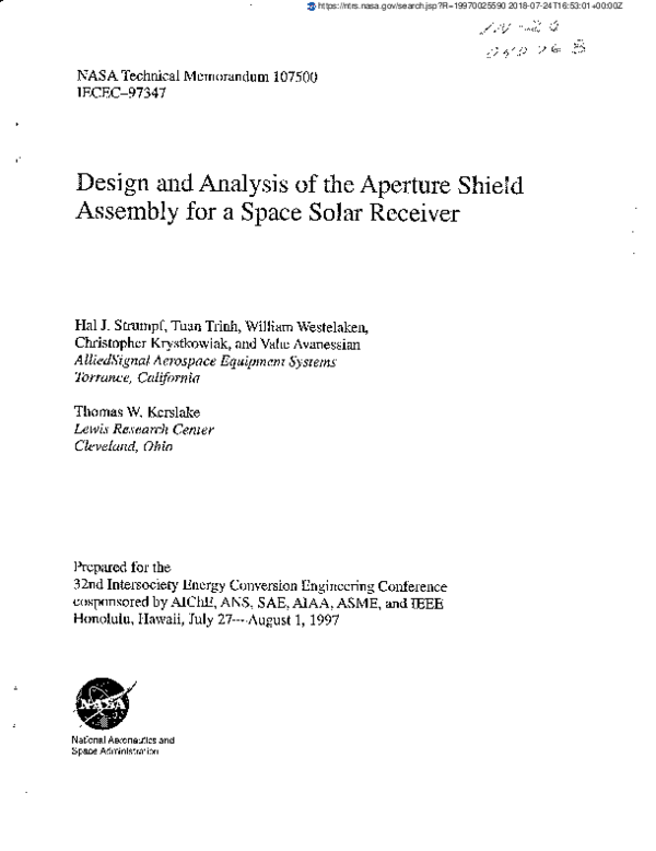 (PDF) Design and analysis of the aperture shield assembly for a space ...