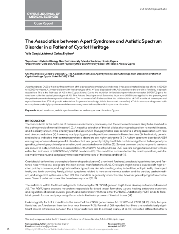 (PDF) The Association between Apert Syndrome and Autistic Spectrum ...