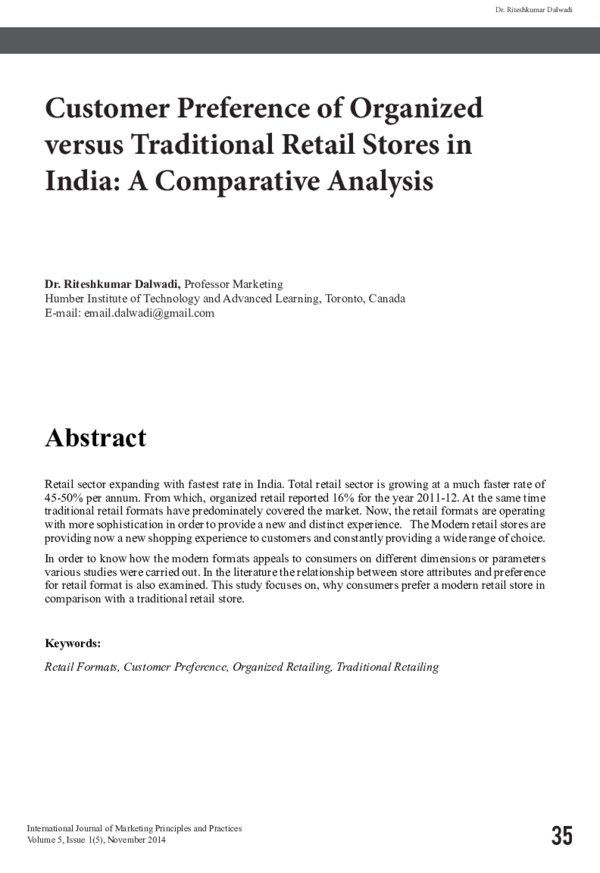 (PDF) Customer Preference of Organized versus Traditional Retail Stores ...