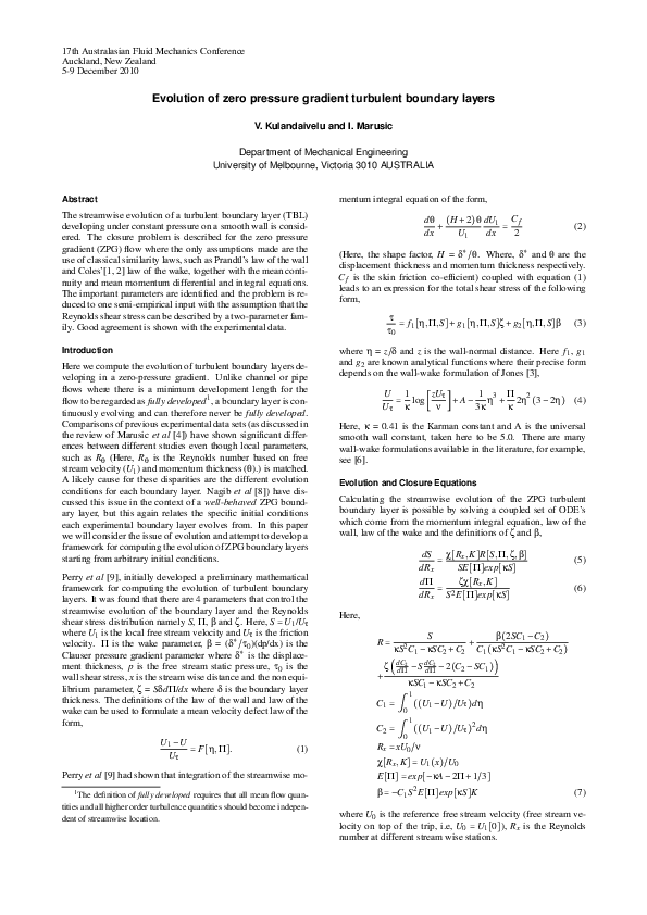 (PDF) Evolution of zero pressure gradient turbulent boundary layers