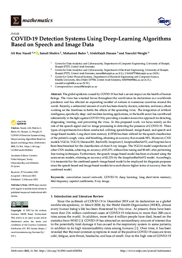 (PDF) COVID-19 Detection Systems Using Deep-Learning Algorithms Based on Speech and Image Data
