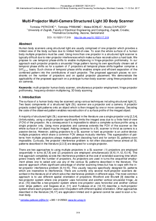 Pdf Multi Projector Multi Camera Structured Light 3d Body Scanner