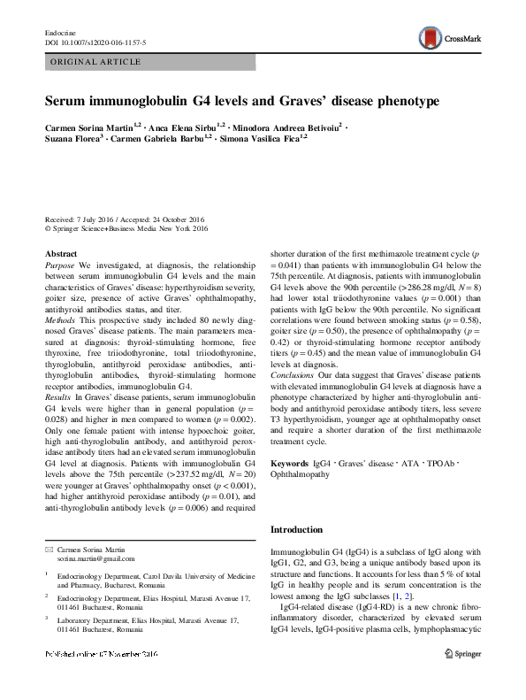 (PDF) Serum immunoglobulin G4 levels and Graves’ disease phenotype