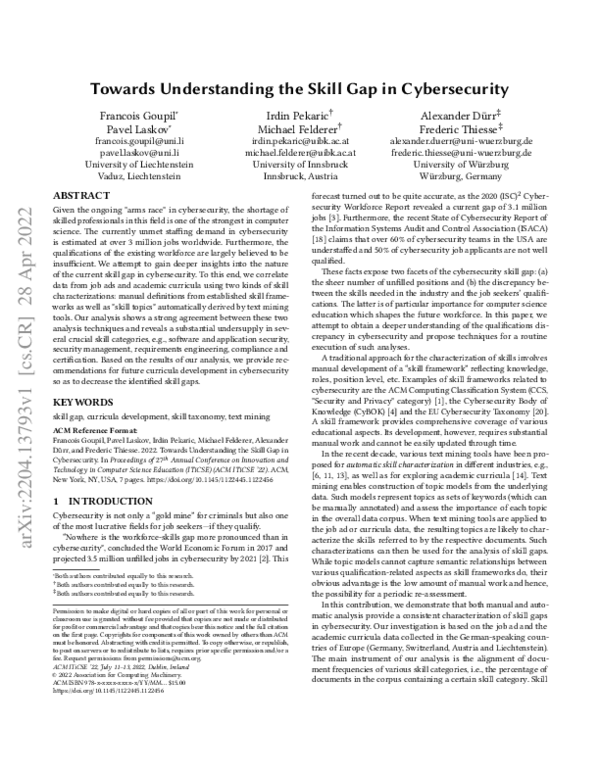(PDF) Towards Understanding the Skill Gap in Cybersecurity
