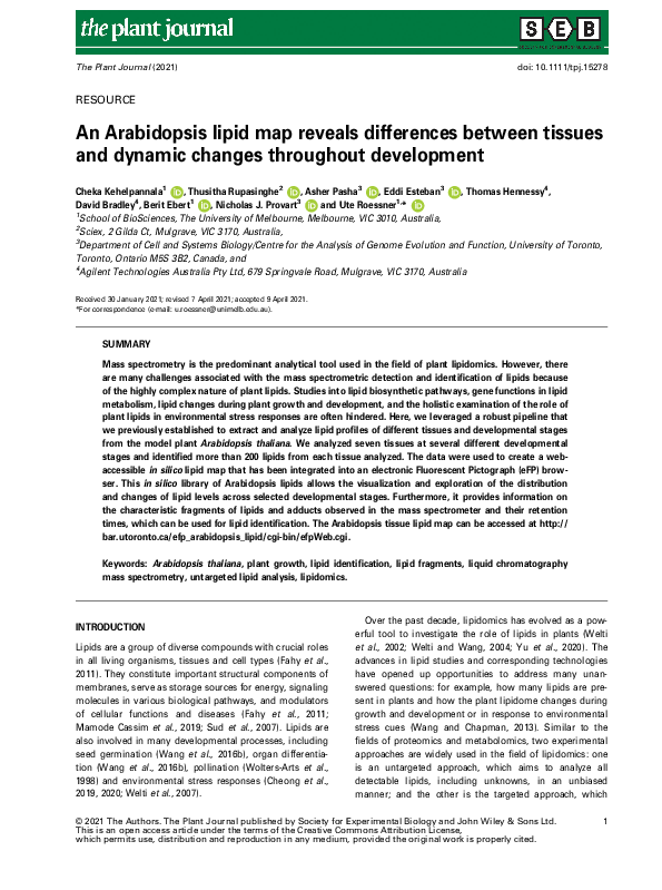 (PDF) An Arabidopsis lipid map reveals differences between tissues and ...