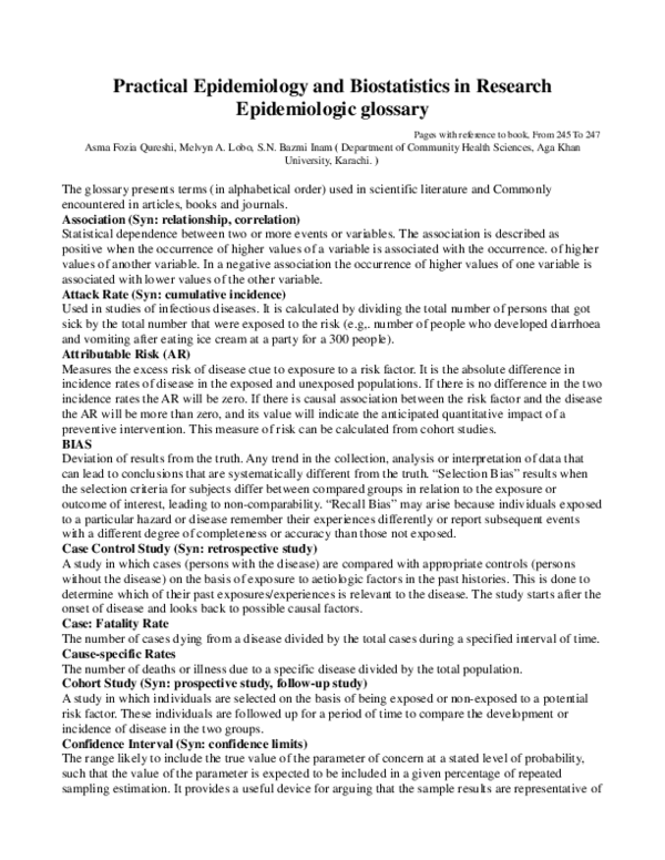 (PDF) Practical epidemiology and biostatistics in research. Study ...