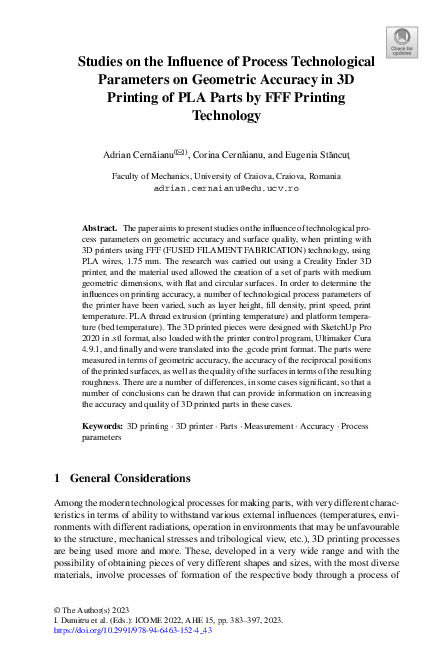 (PDF) Studies on the Influence of Process Technological Parameters on Geometric Accuracy in 3D ...