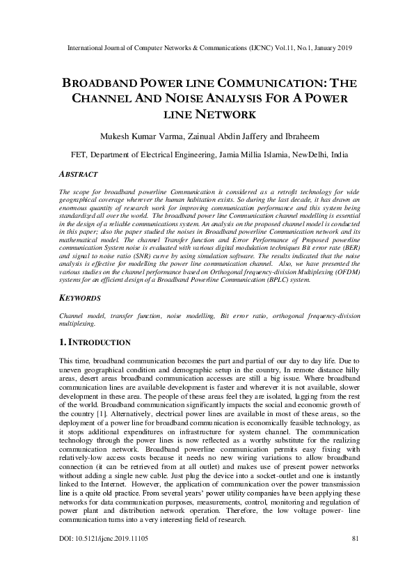 (PDF) Broadband Power Line Communication: The Channel and Noise ...