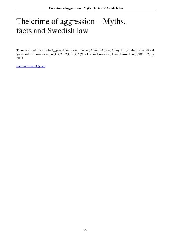 (PDF) The crime of aggression – Myths, facts and Swedish law ...