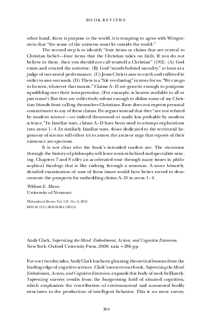 (PDF) Supersizing the Mind: Embodiment, Action, and Cognitive Extension ...