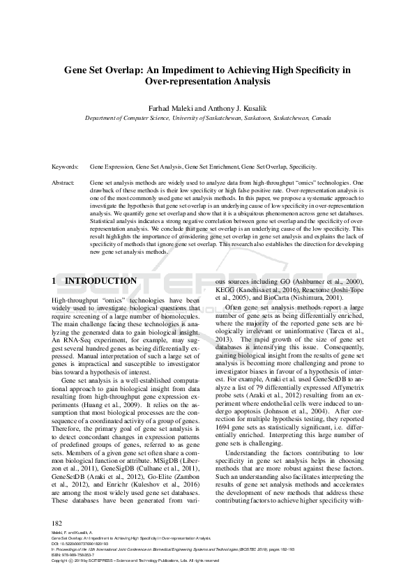 (PDF) Gene Set Overlap: An Impediment to Achieving High Specificity in ...