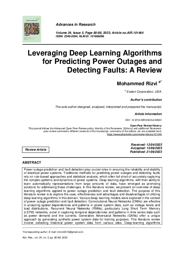Pdf Leveraging Deep Learning Algorithms For Predicting Power Outages And Detecting Faults A
