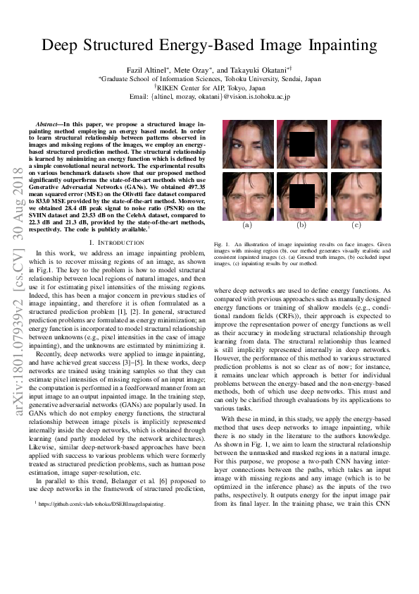 (PDF) Deep Structured Energy-Based Image Inpainting