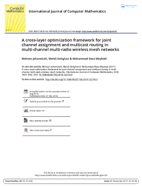 (PDF) A cross-layer optimization framework for joint channel assignment and multicast routing in ...