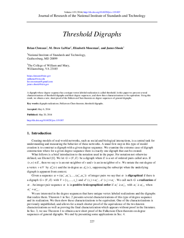 (PDF) Characterization and Proofs of Threshold Digraphs
