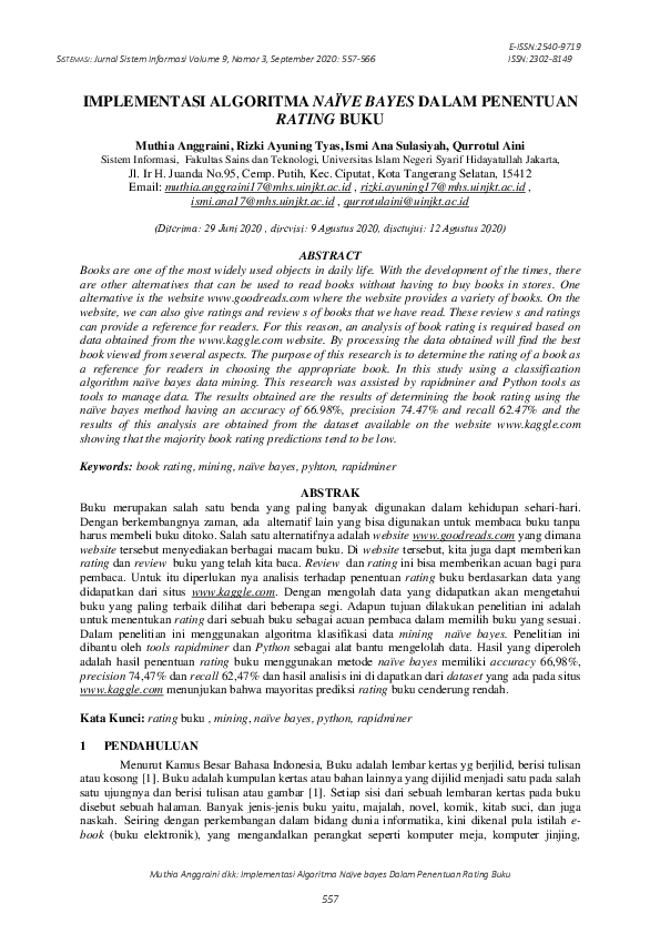 (PDF) Implementasi Algoritma Naïve Bayes Dalam Penentuan Rating Buku