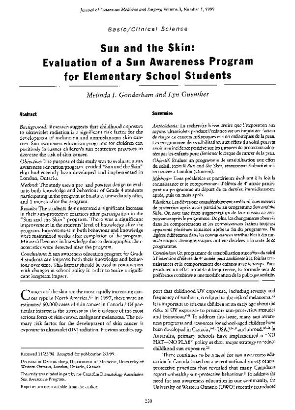 (PDF) Sun and the Skin: Evaluation of a Sun Awareness Program for ...