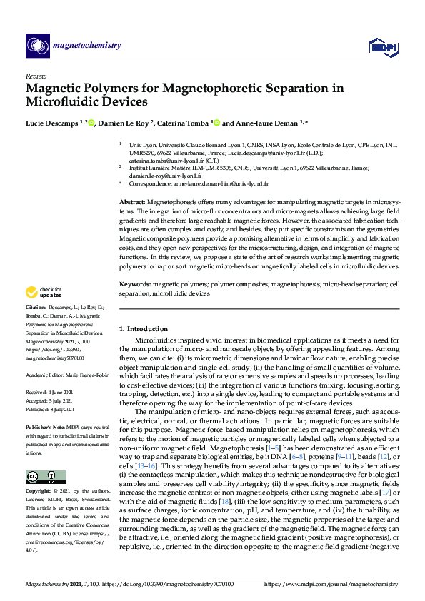 (PDF) Magnetic Polymers for Magnetophoretic Separation in Microfluidic ... (PDF) Magnetic Polymers for Magnetophoretic Separation in Microfluidic ...