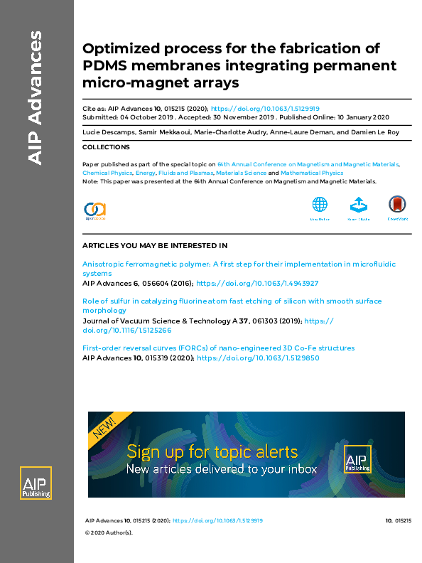 (PDF) Optimized process for the fabrication of PDMS membranes integrating permanent micro-magnet ...