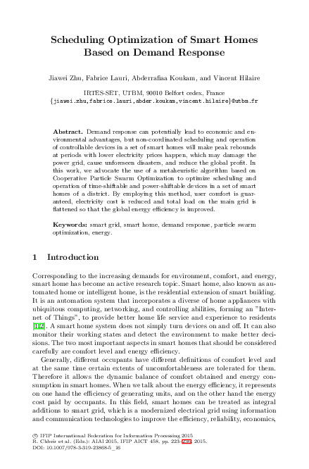 (PDF) Scheduling Optimization of Smart Homes Based on Demand Response
