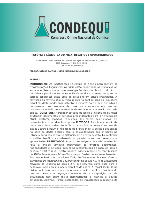 (PDF) História e Léxico Da Química: Desafios e Oportunidades