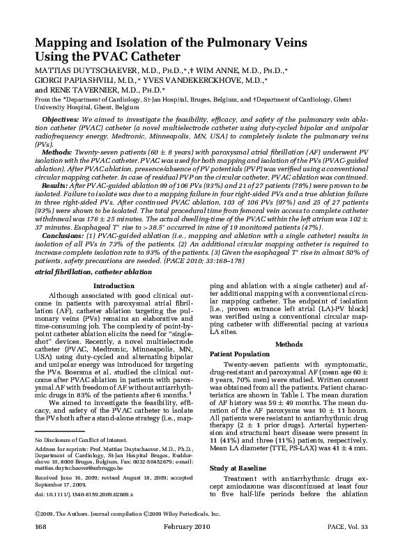 (PDF) Mapping and Isolation of the Pulmonary Veins Using the PVAC Catheter