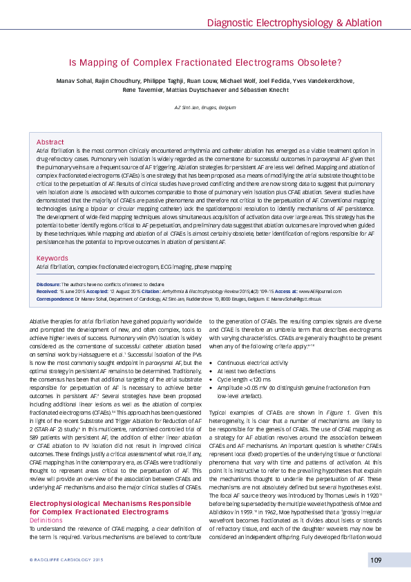 Pdf Is Mapping Of Complex Fractionated Electrograms Obsolete