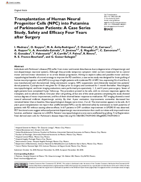 (PDF) Safety and Efficacy of NPC Transplants in PD