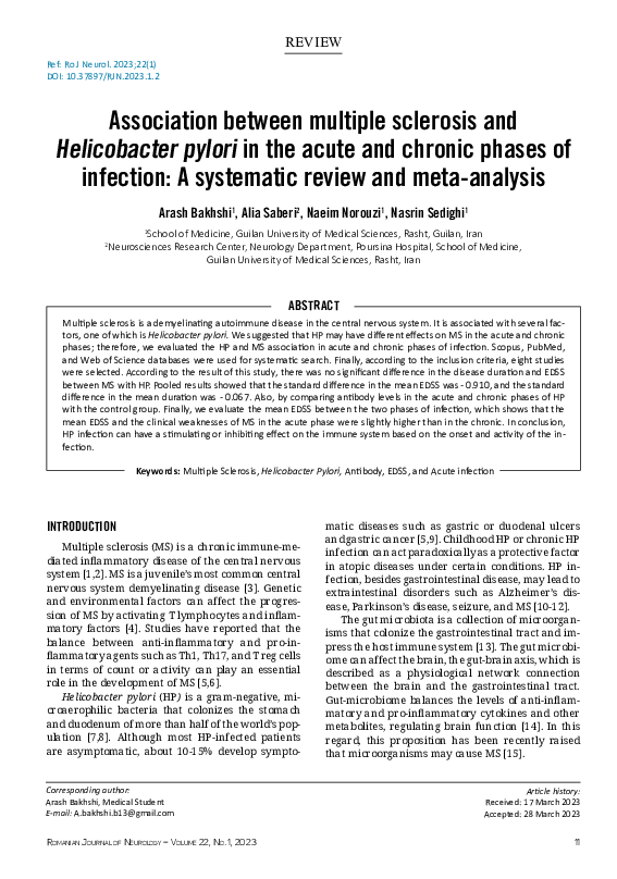 (PDF) Association between multiple sclerosis and Helicobacter pylori in ...