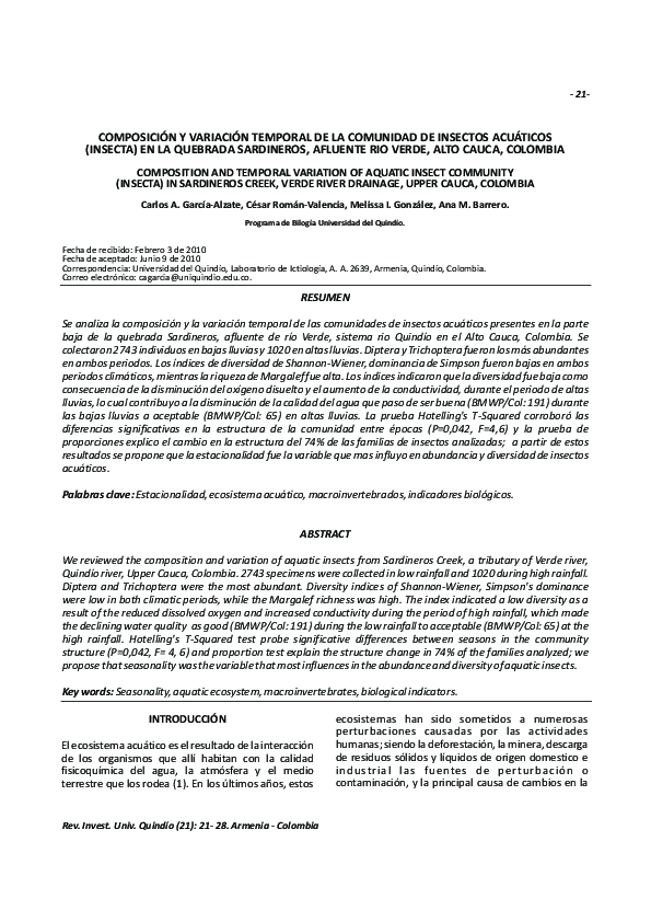 (PDF) Composición y Variación Temporal De La Comunidad De Insectos ...