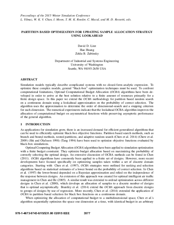 Pdf Partition Based Optimization For Updating Sample Allocation Strategy Using Lookahead