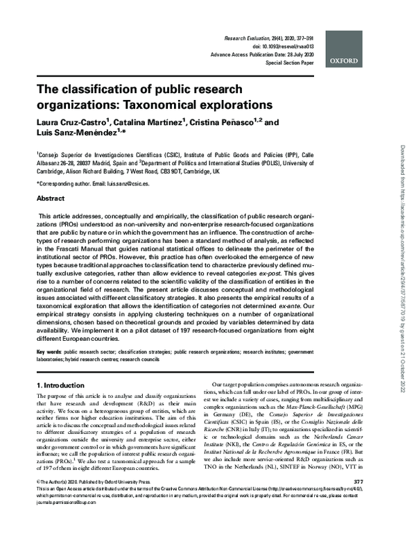 (PDF) The classification of public research organizations: Taxonomical ...