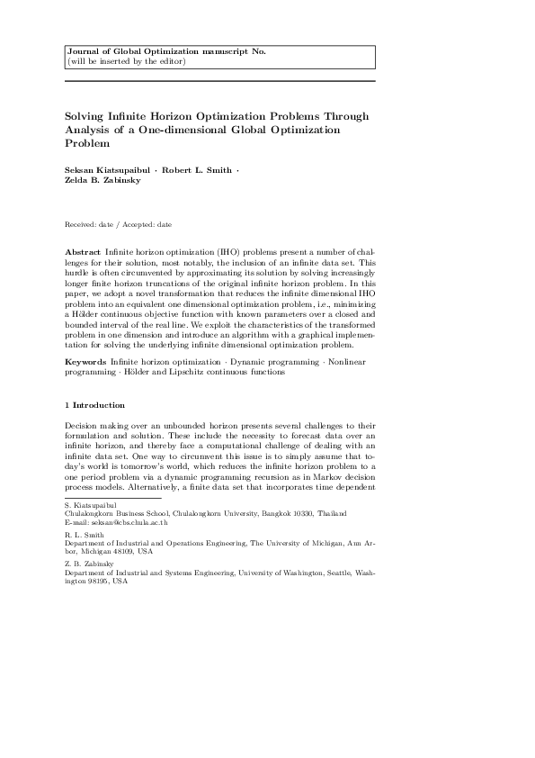 (PDF) Solving infinite horizon optimization problems through analysis of a one-dimensional ...