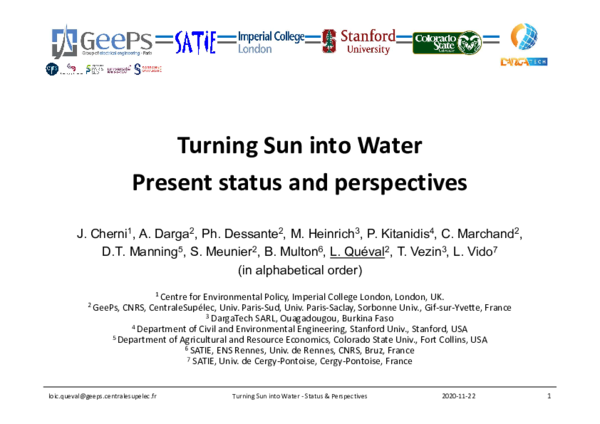 (PDF) Turning Sun into Water - Present status and perspectives