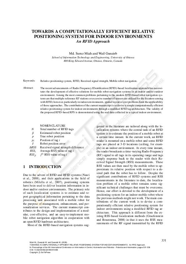 (PDF) TOWARDS A COMPUTATIONALLY EFFICIENT RELATIVE POSITIONING SYSTEM FOR INDOOR ENVIRONMENTS ...
