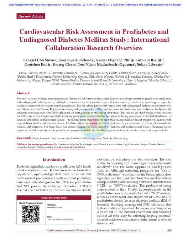 (PDF) Cardiovascular risk assessment in prediabetes and undiagnosed ...