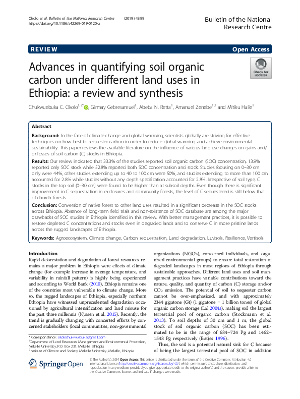 (PDF) Advances in quantifying soil organic carbon under different land uses in Ethiopia: a ...