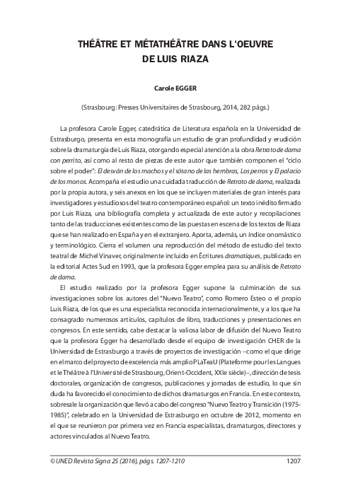 (PDF) Théâtre et Métathéâtre dans l’œuvre de Luis Riaza