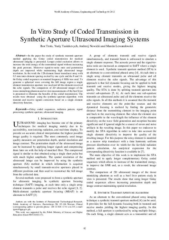 (PDF) In Vitro Study Of Coded Transmission In Synthetic Aperture Ultrasound Imaging Systems
