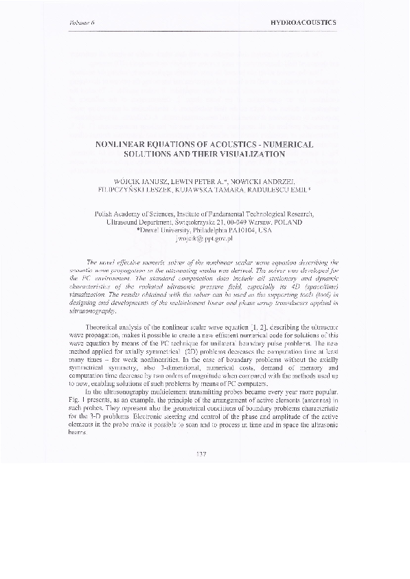 (PDF) Nonlinear equations of acoustics - numerical solutions and their visualization