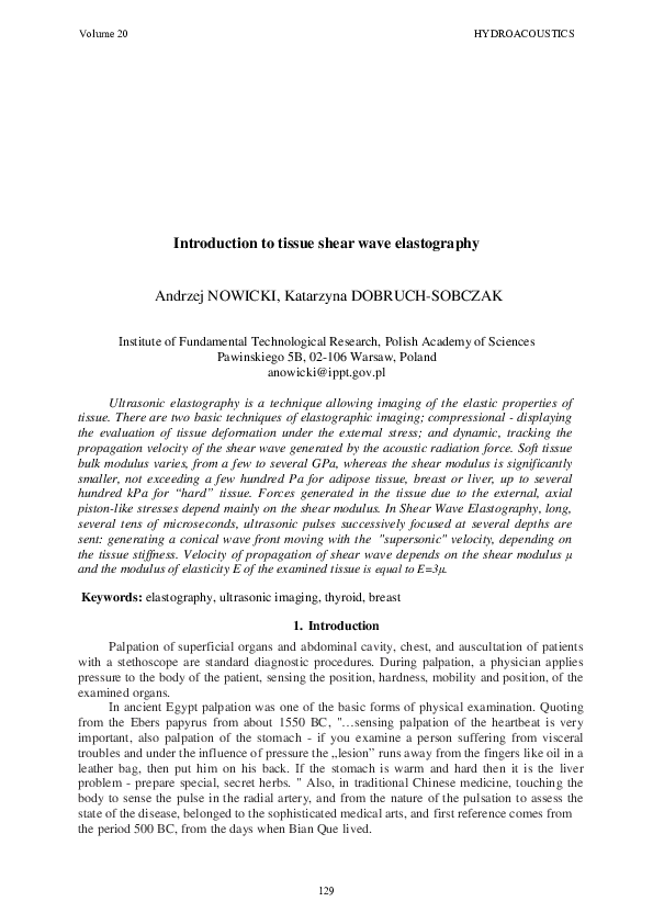 (PDF) Introduction to tissue shear wave elastography. Hydroacoustics ...