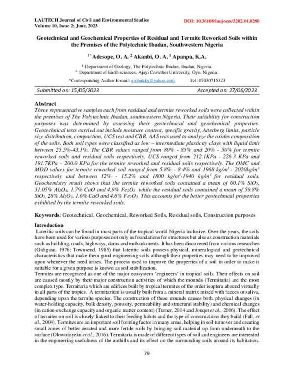 (PDF) Geotechnical and Geochemical Properties of Residual and Termite ...