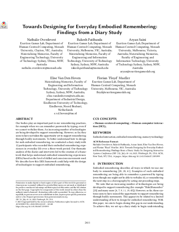 (PDF) Towards Designing for Everyday Embodied Remembering: Findings ...