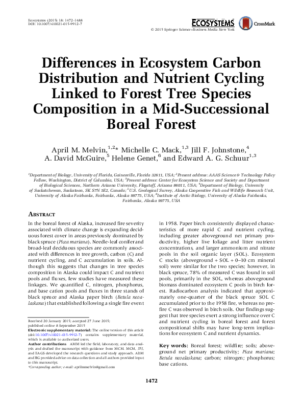 (PDF) Differences in Ecosystem Carbon Distribution and Nutrient Cycling ...